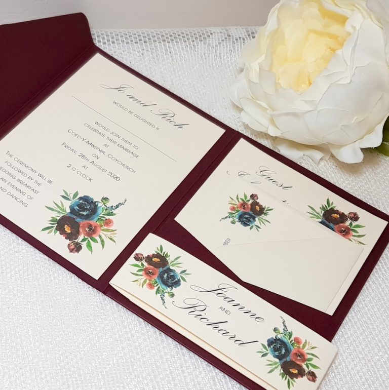 Pocketfold wedding invitations - By Jo Cardiff