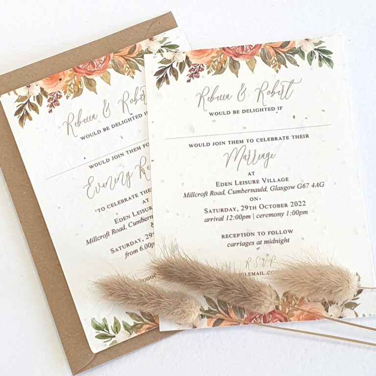 Autumnal seed paper wedding invitations and stationery
