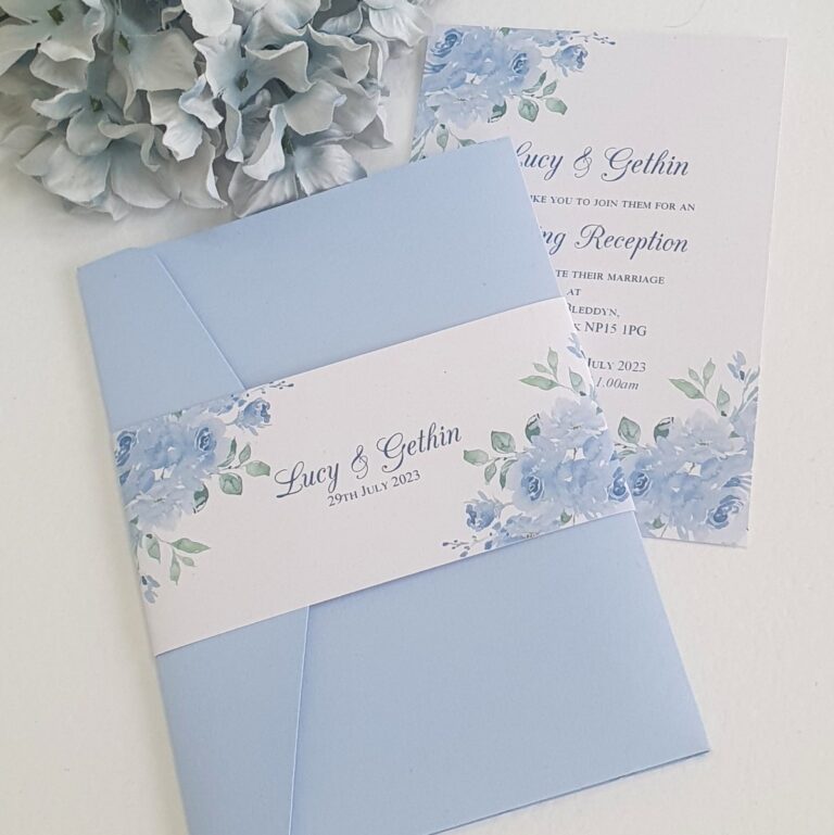 Sky blue wedding invitations - real wedding