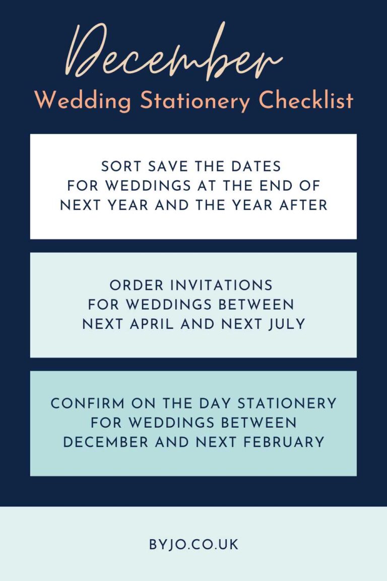 Wedding stationery checklist for December - By Jo