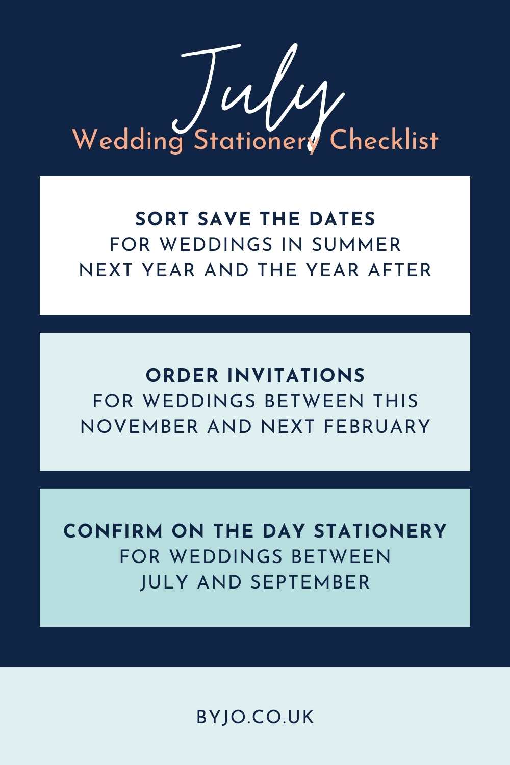 Wedding stationery checklist for July - By Jo